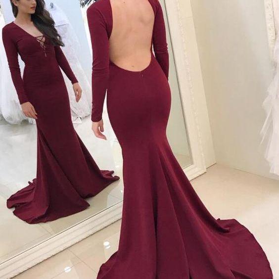 Long Sleeves Mermaid Prom Dress With Open Back on Luulla