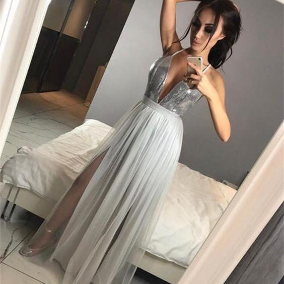 Sexy Backless Silver Prom Dress on Luulla