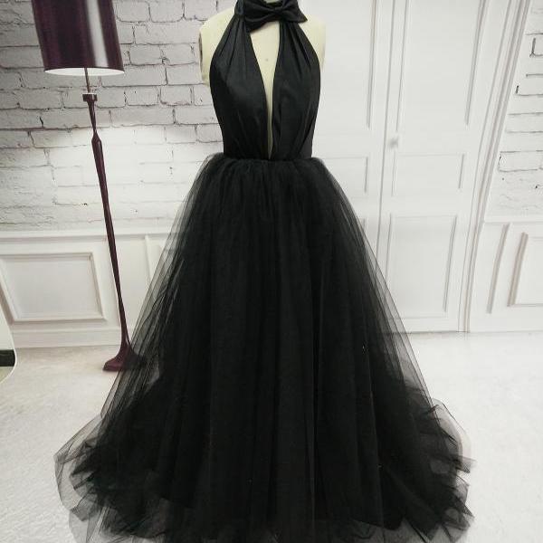 Backless Halter Black Prom Dress on Luulla
