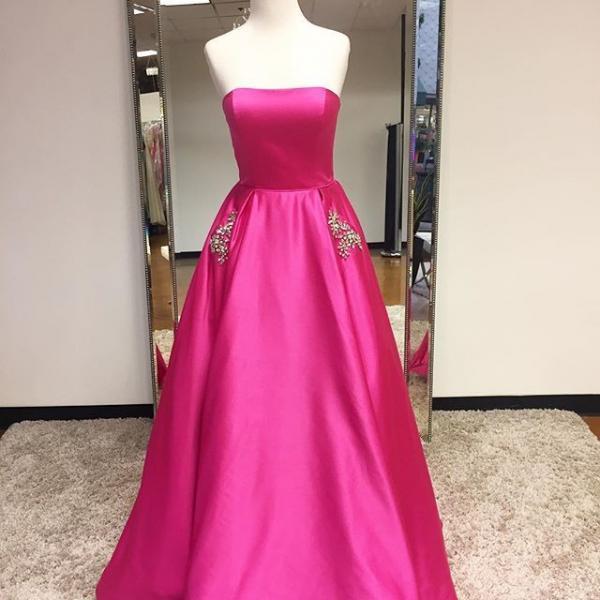 A-line Strapless Fuchsia Prom Dress on Luulla