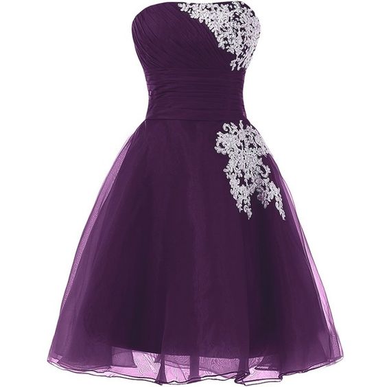 Strapless Purple Short Party Dress With Appliques on Luulla