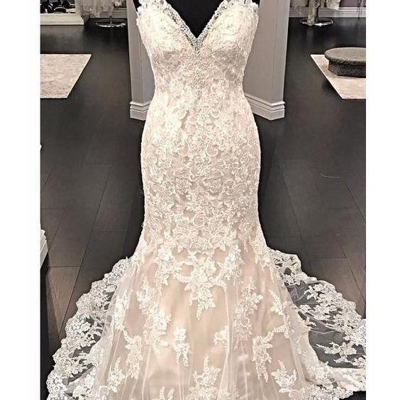 V Neck Trumpet Wedding Dress on Luulla