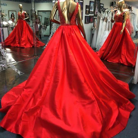 V Neck Red Prom Dress on Luulla