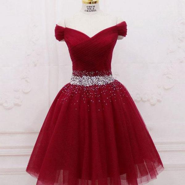 Off The Shoulder Red Hoco Party Dress With Beads on Luulla