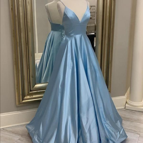 V Neck Blue Prom Dress on Luulla