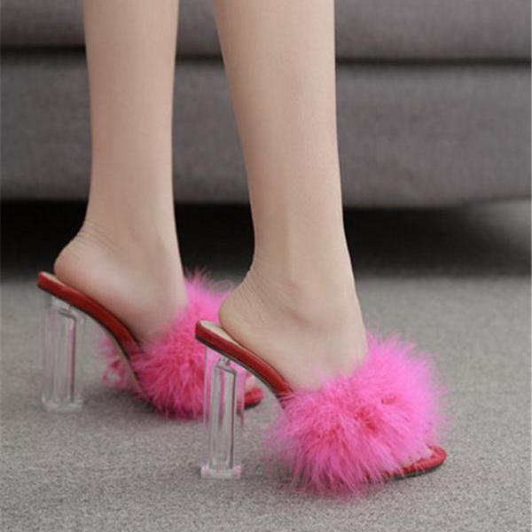 Clear Chunky Heeled Pink Sandals Shoes on Luulla