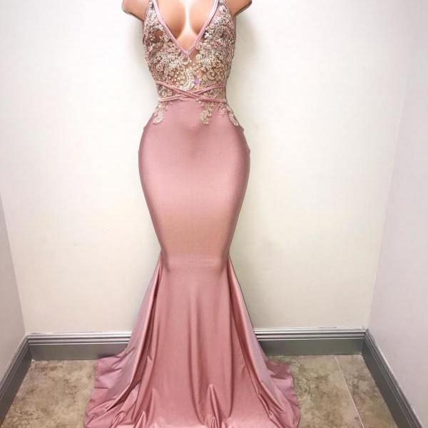 V Neck Backless Prom Dress With Long Tie Straps on Luulla