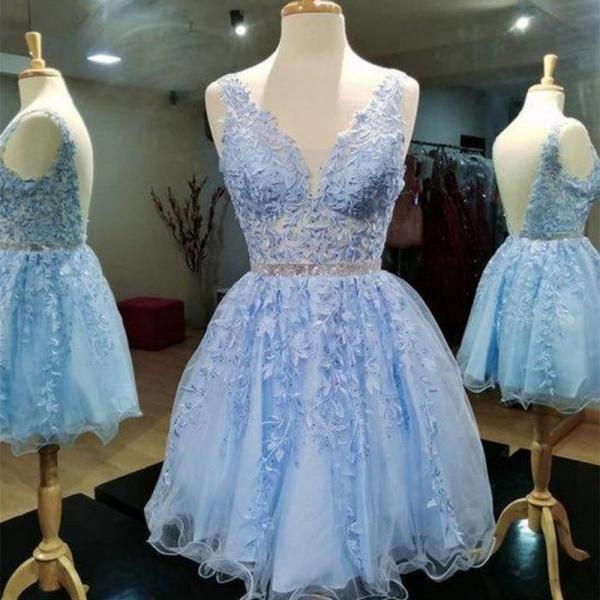 Blue Lace Short Graduation Dress on Luulla