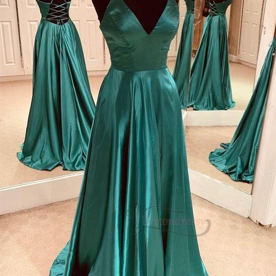 Off The Shoulder Green Satin Prom Dress on Luulla