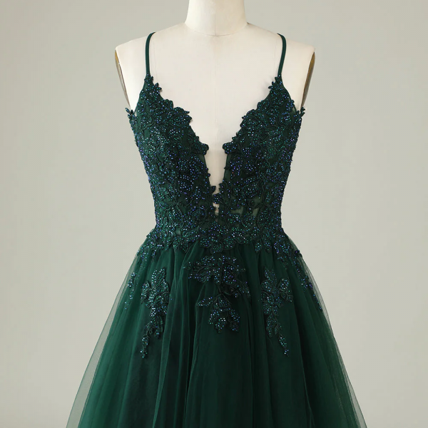 Plunging Neck Dark Green Short Graduation Dress Party Wear on Luulla