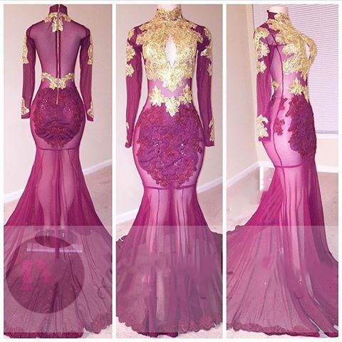 Appliqued Illusion Prom Dress With High Collar on Luulla