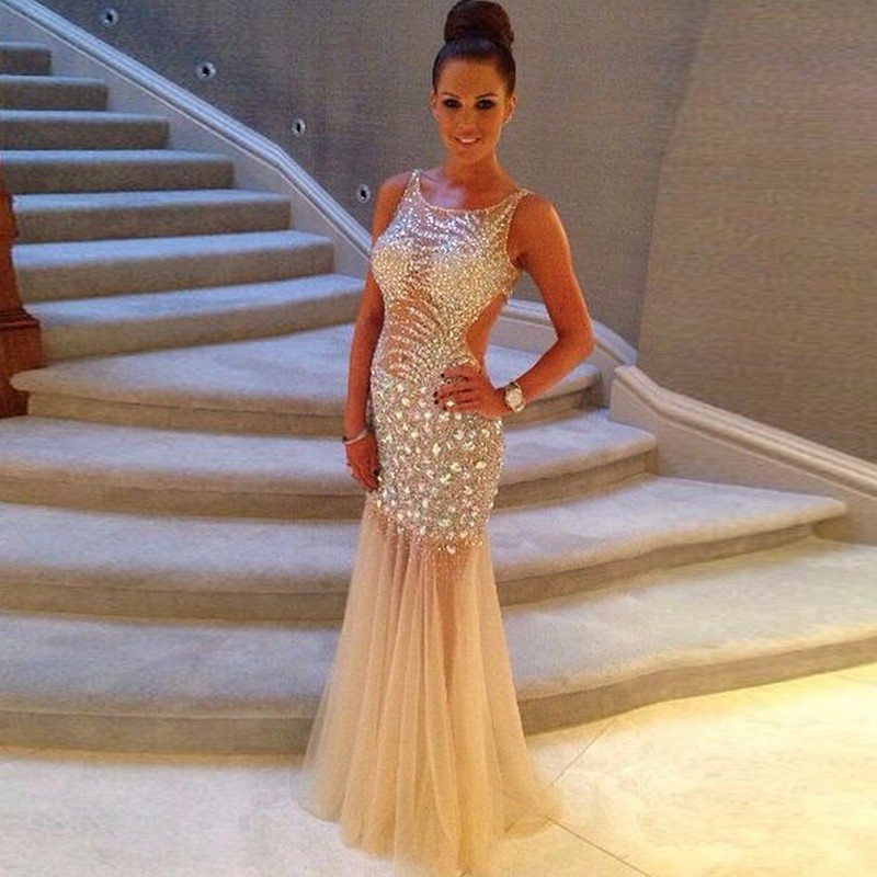 Sparkle Beaed Illusion Prom Dress With Crystals on Luulla