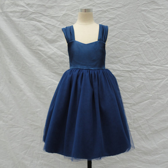 Navy Blue Girl Dress With Bow on Luulla