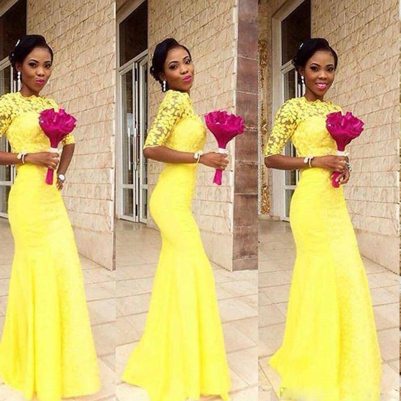 Yellow Lace Dress With Half Sleeves on Luulla