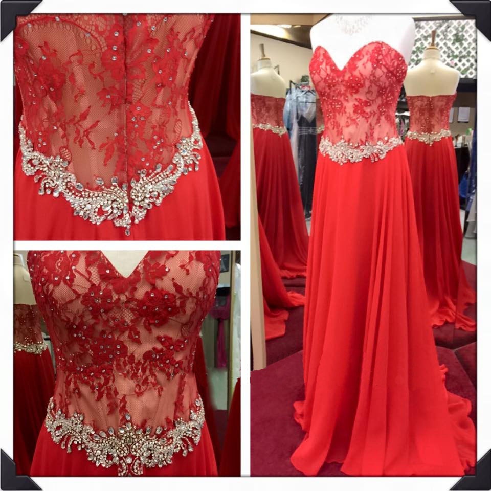 Red Prom Dress With Lace Bodice on Luulla