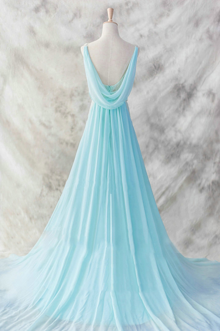 Open Back Light Blue Long Chiffon Formal Occasion Dress on Luulla