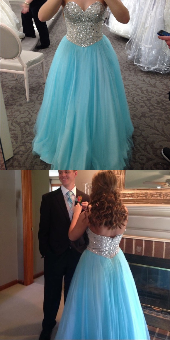 Sweetheart Neckline Turquoise Long Prom Dress With Beaded Bodice on Luulla