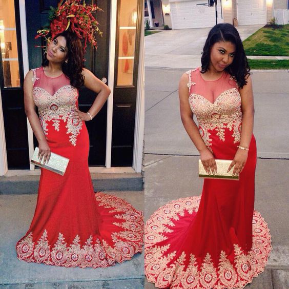Red Prom Dress With Gold Appliques on Luulla