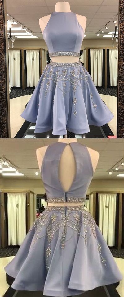 Short Two Pieces Prom Dress With Keyhole Crop Top on Luulla