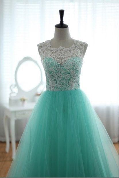 Long Tulle Lace Icy Blue Prom Dress on Luulla