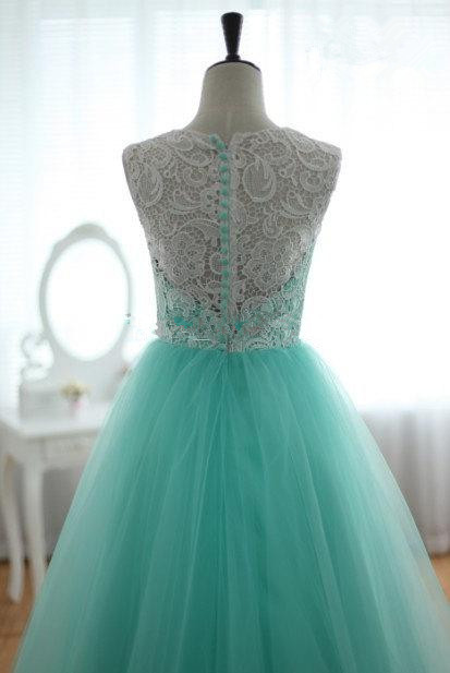 Long Tulle Lace Icy Blue Prom Dress on Luulla