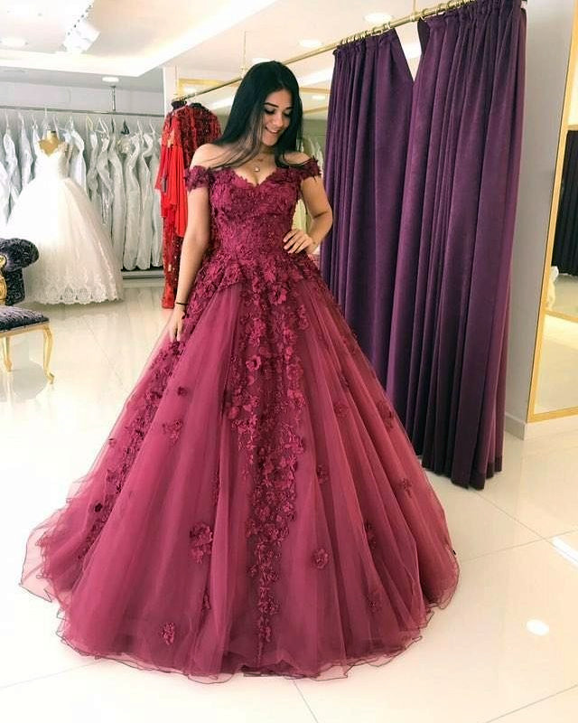Off The Shoulder Long Pageant Dress With Lace Flowers on Luulla
