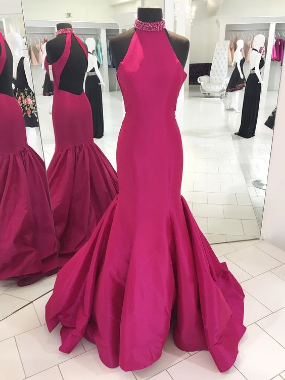 High Neck Mermaid Prom Dress With Open Back on Luulla