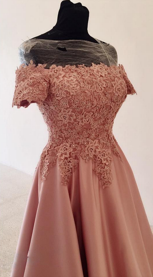 Off The Shoulder Short Sleeves Prom Dress With Lace on Luulla