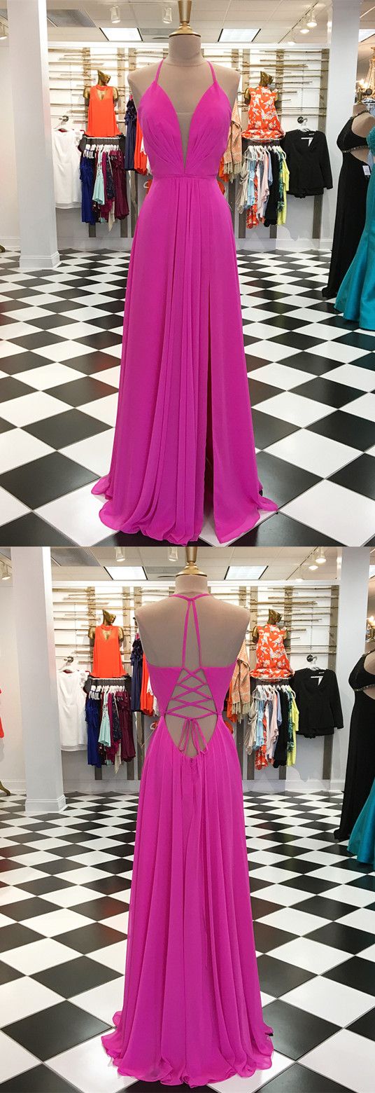 Flowy Long Chiffon Prom Dress With Slit on Luulla