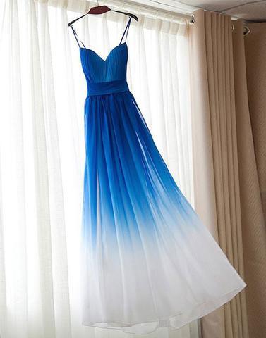 Spaghetti Straps Blue Gradient Evening Dress on Luulla