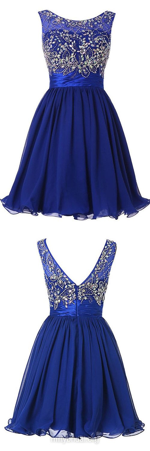 Short Royal Blue Chiffon Homecoming Dress On Luulla