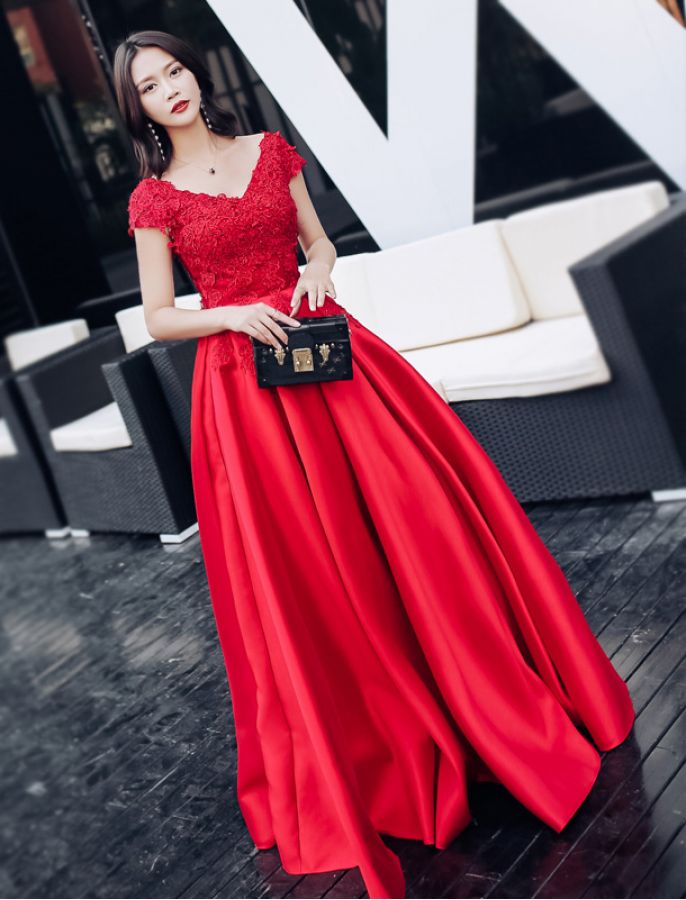 Red Formal Occasion Dress With Short Sleeves on Luulla