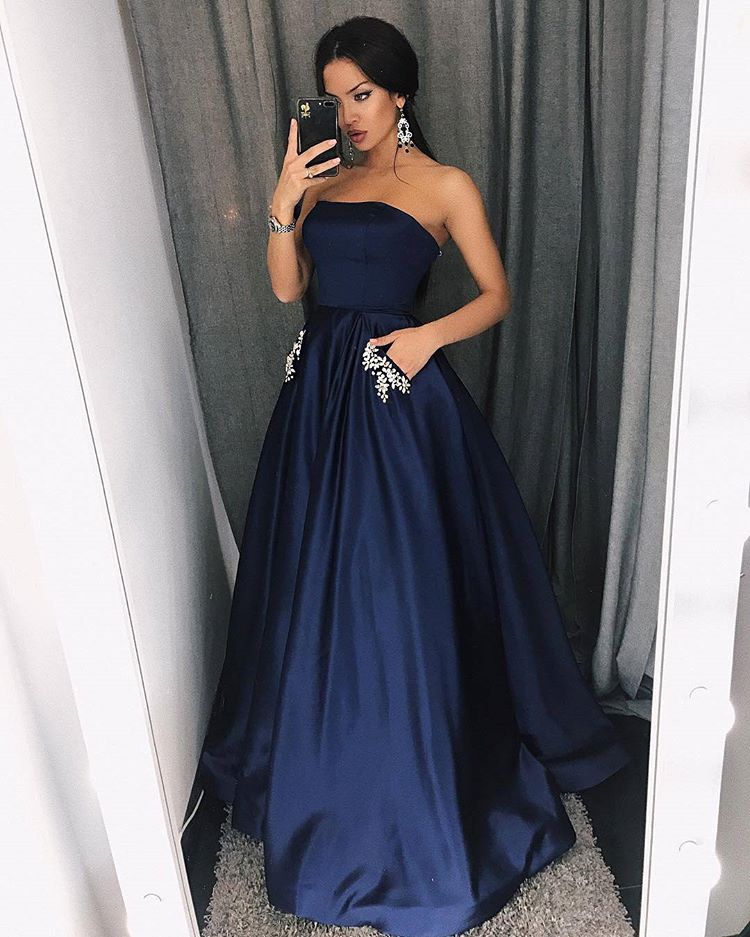 Strapless Navy Prom Dress With Pockets on Luulla
