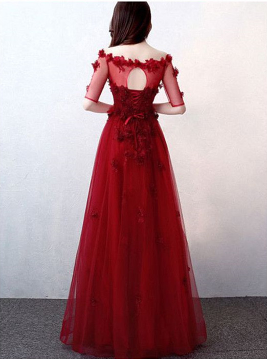 Half Sleeves Red Evening Dress With Corset Back on Luulla