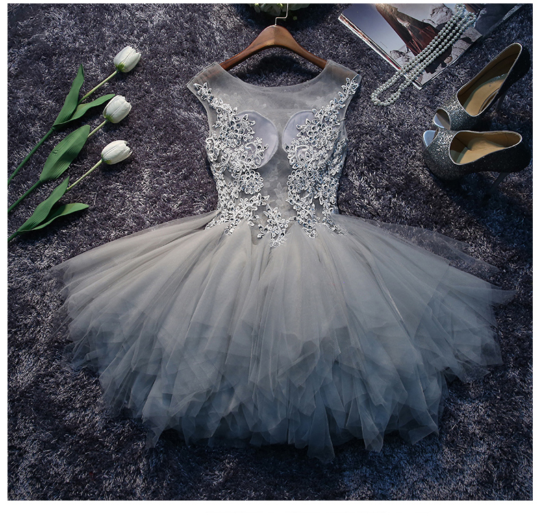 Grey Short Graduation Dress With Illusion Bodice on Luulla