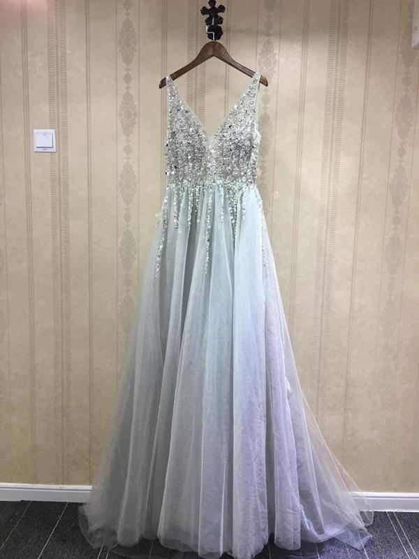 Grey Prom Dress With Beads on Luulla