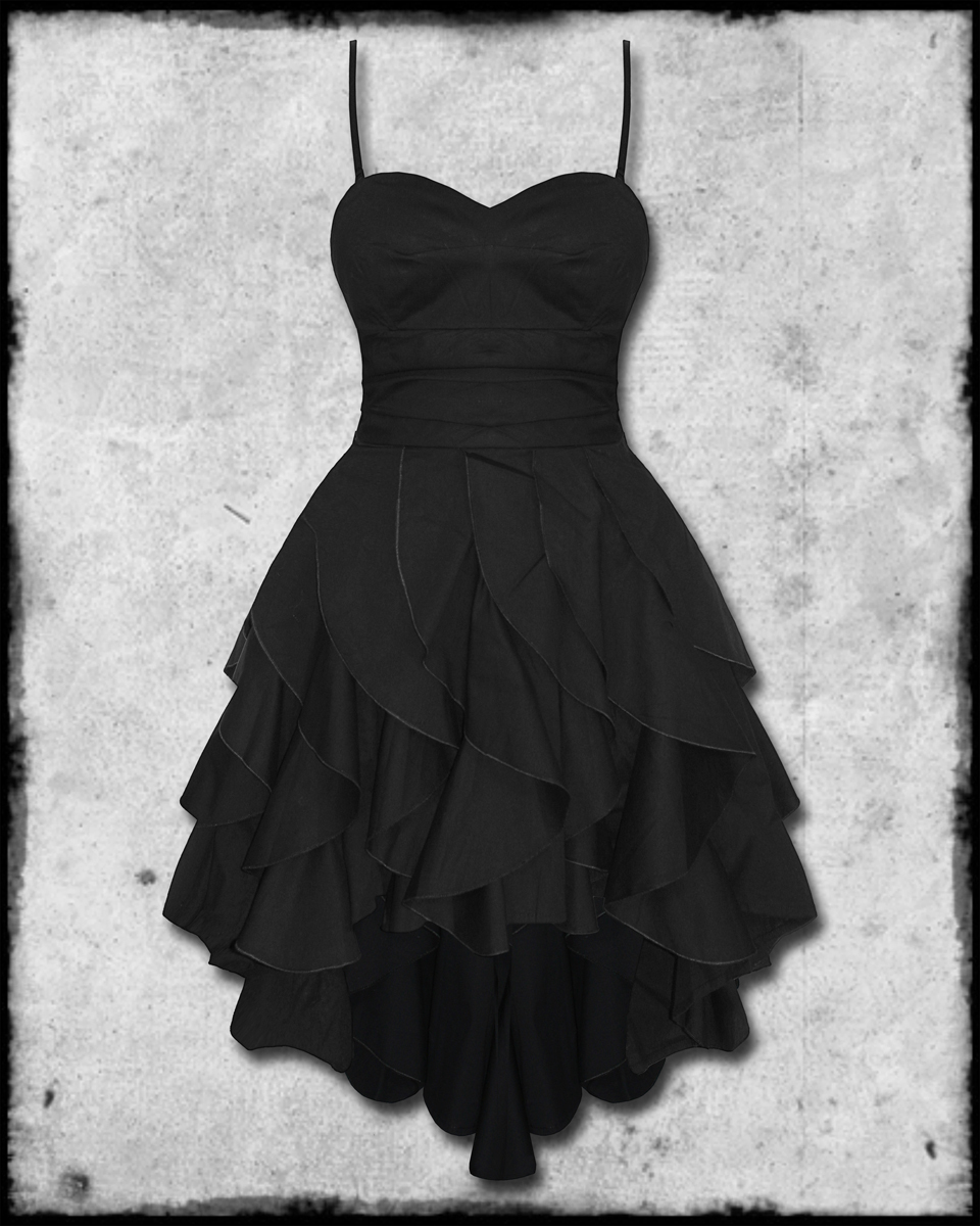 Spaghetti Straps Black Short Party Dress With Tiered Skirt on Luulla