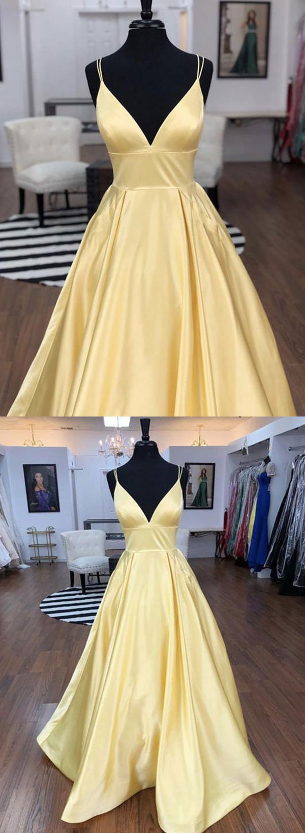 V Neck Prom Dress With Double Spaghetti Straps on Luulla