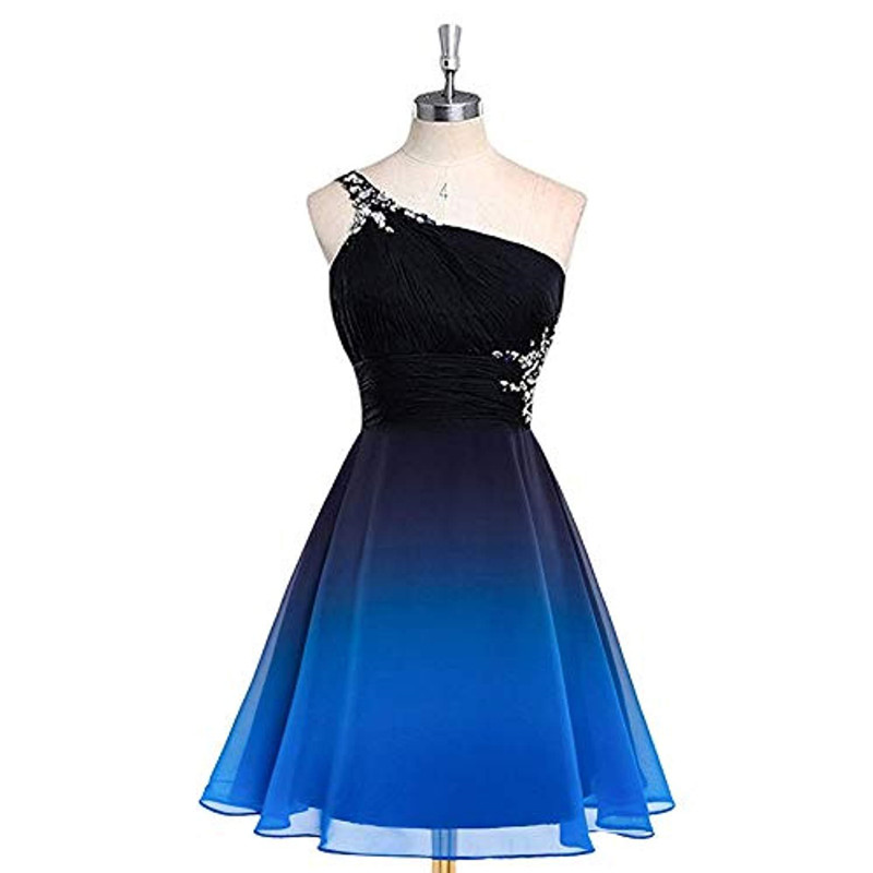 One Shoulder Gradient Chiffon Hoco Party Dress on Luulla