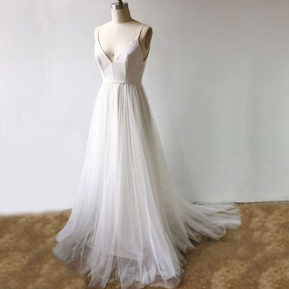 Spaghetti Straps Ivory Pearlled Wedding Dress on Luulla