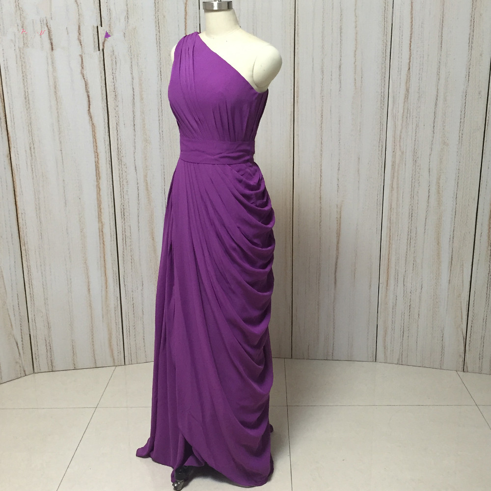 One Shoulder Purple Long Evening Gown Pleated Pageant Dresses on Luulla