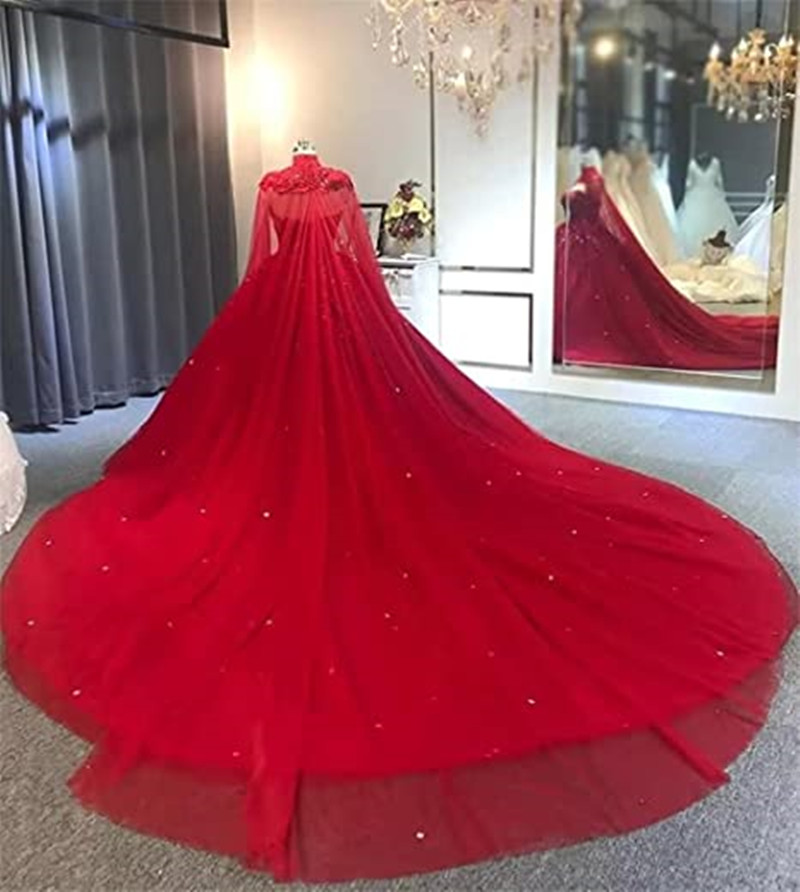 Red Ball Gown Wedding Dresses With Cape on Luulla