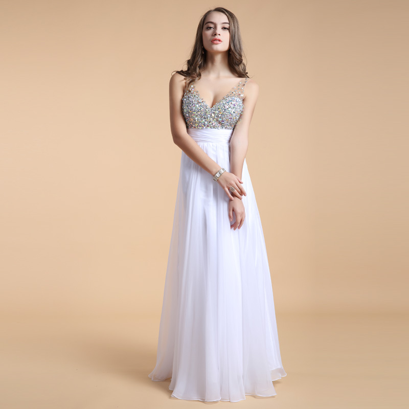 Crystaled Long Chiffon Prom Dresses For Party on Luulla