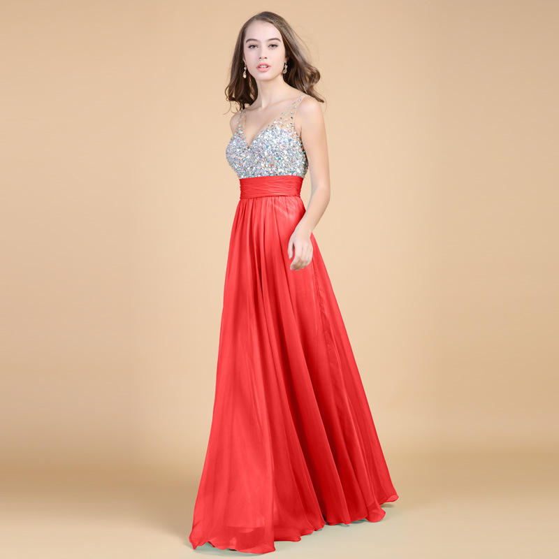 Crystaled Long Chiffon Prom Dresses For Party on Luulla