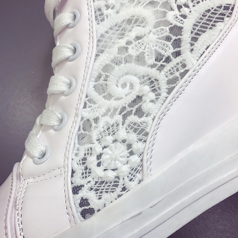 White Silver Leather Lace Women Shoes Platform Flats on Luulla