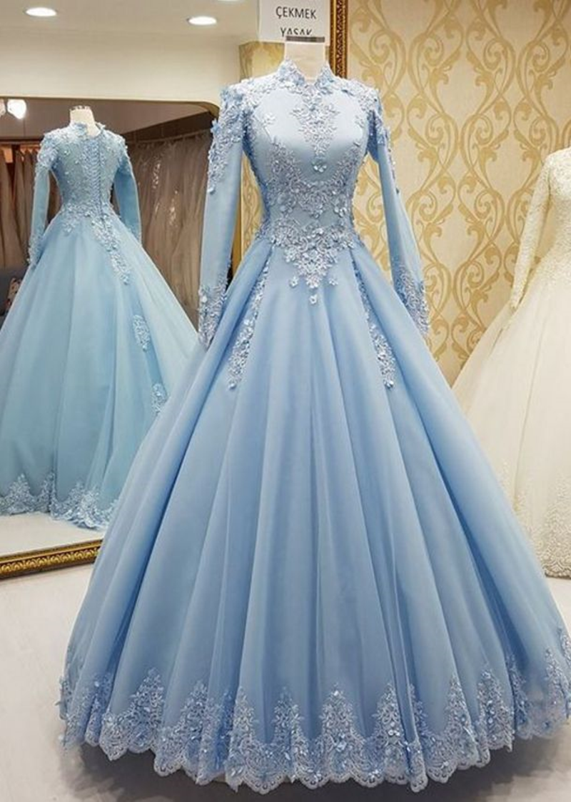 Blue Modest Formal Occasion Dresses Long Sleeves Evening Gowns On Luulla