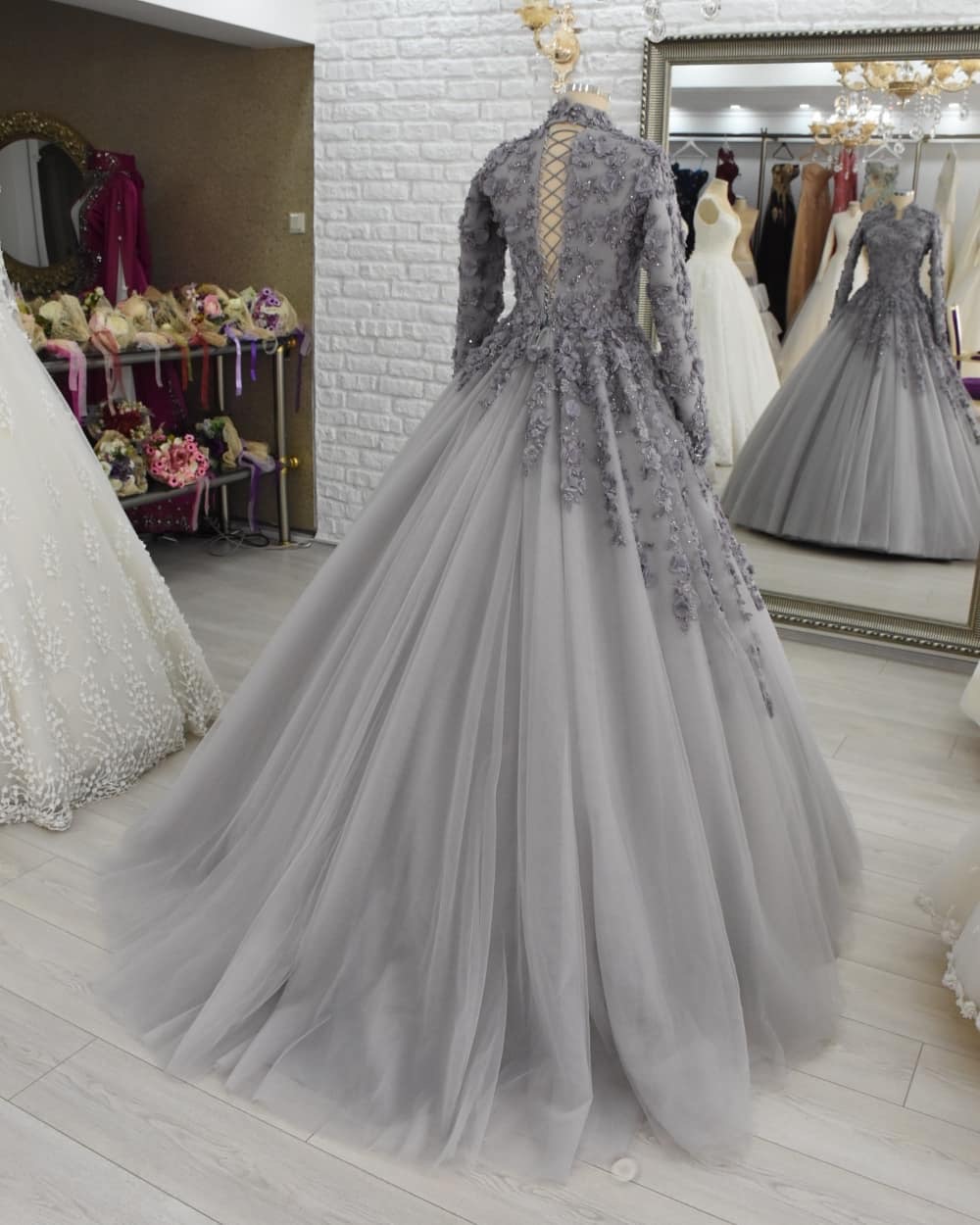 Long Sleeves Grey Formal Occasion Dresses Evening Gowns on Luulla