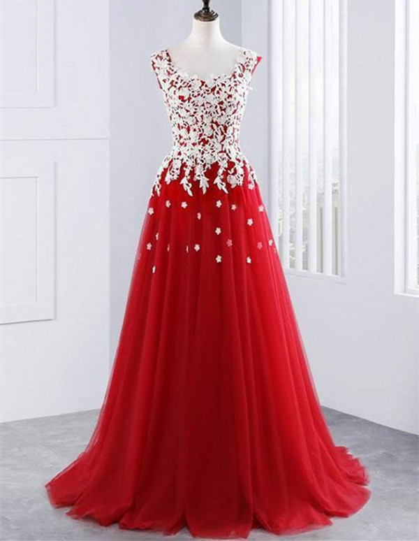 A-line Red Formal Occasion Dress With Lace Floor Length Long Evening ...