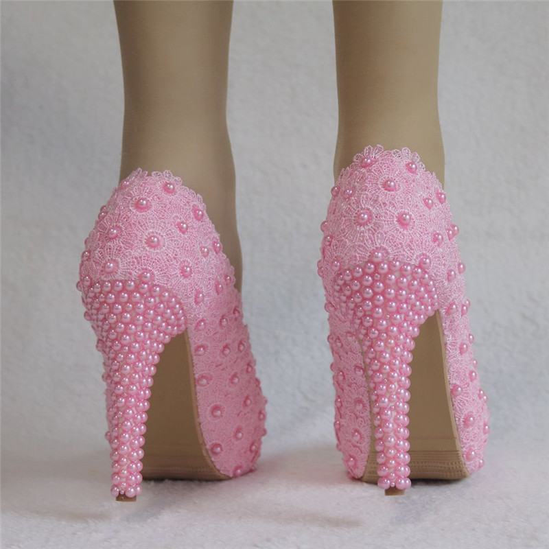 Platform Heels Pink Lace Women Wedding Shoes on Luulla