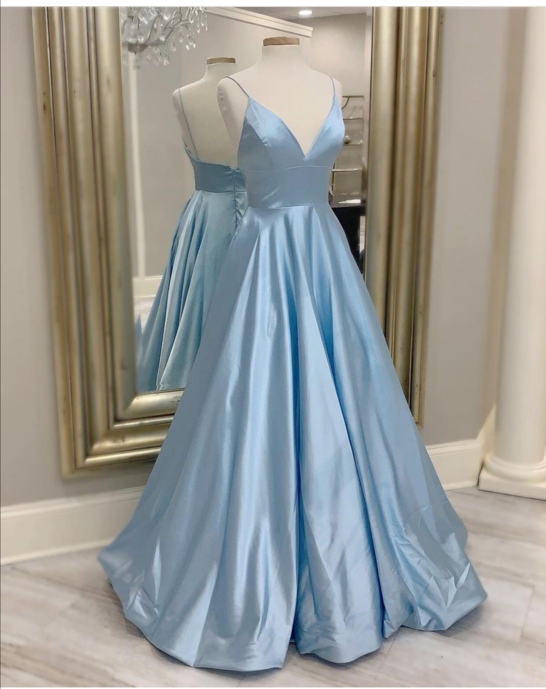 A-line Blue Simple Long Prom Dress With V Neck on Luulla